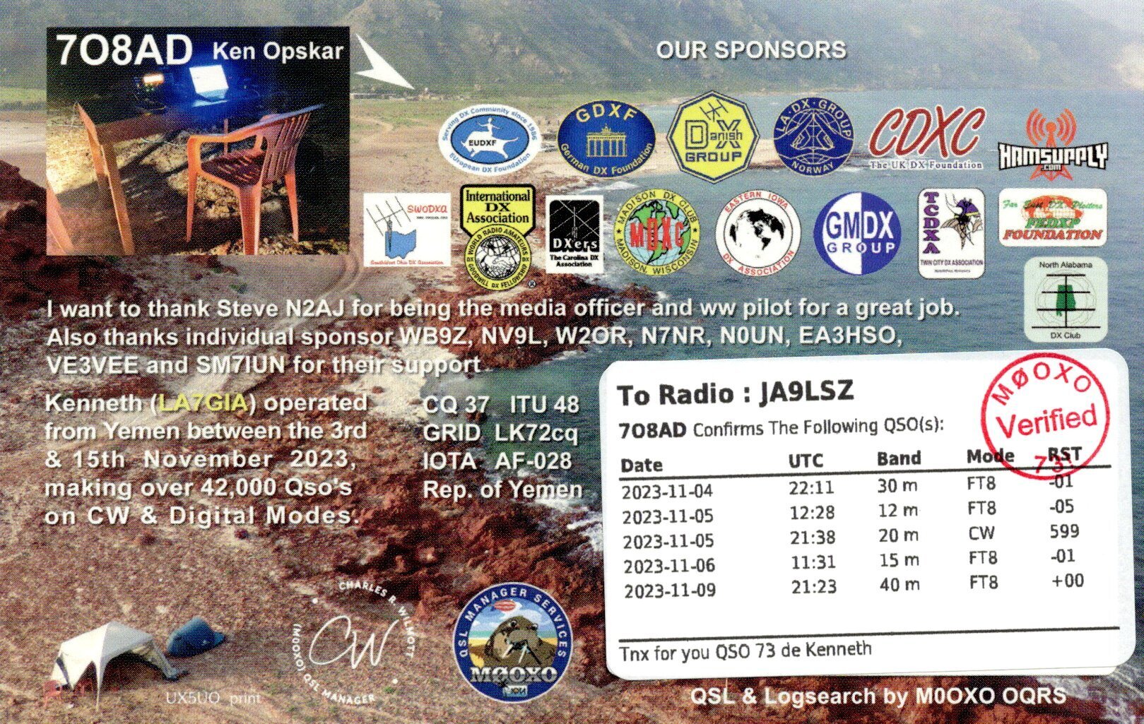 7O8AD(Yemen)のQSLカードが到着: JA9LSZ Blog