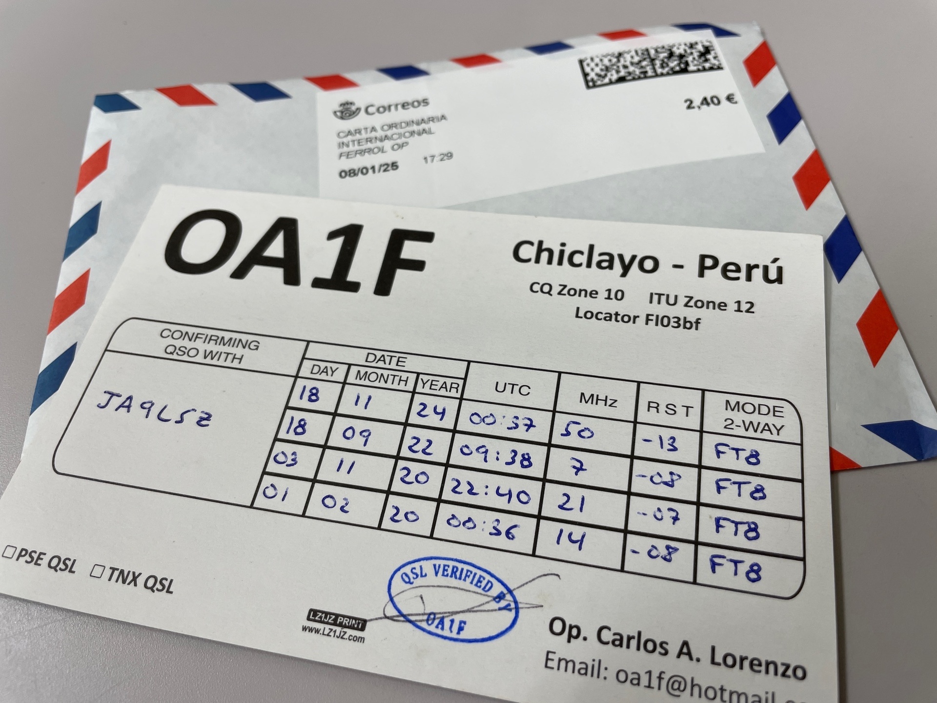 6mでQSOしたOA1FのQSLが到着: JA9LSZ Blog